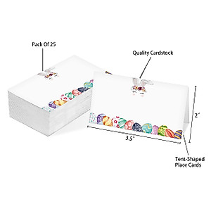 Table Place Card, Easter Tent Style Cards, Pack of 25 Half-Fold Reception Place Card, Cute Easter Egg Bunny, Easter Table Decor for Spring Wedding, Baby Shower, Dinner Party(F16)