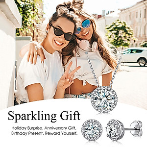 Bestyle 925 Sterling Silver Round Cut Birthstone Stud Earrings for Women, April White Diamond Stud Earrings with Love and Purity, Best Women Earrings for Everyday Wear