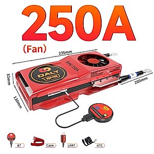 DALY Programmable Configurable Smart BMS with UART 16S 48V 250A LiFePO4 Battery Protection Module with Bluetooth PCB Protection Board with Balance Leads Wires BMS 48V with Cooling Fan
