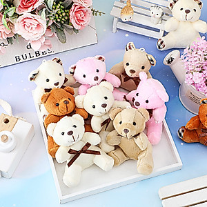 Skylety 16 Pcs Mini Plush Bear Bulk 4 Inch Bear Stuffed Animal Toy Doll Small Soft Bear Keychain for Birthday Baby Shower Wedding Party Favor Decor(Light Brown, Dark Brown, Pink, Beige,Cute)