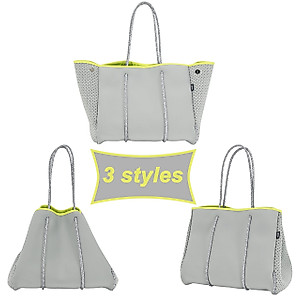 QOGiR Neoprene Multipurpose Beach Bag Tote with Inner Zipper Pocket (Light Grey, X-Large)