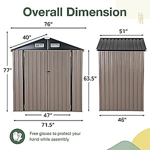 OC Orange-Casual 6 x 4 FT Outdoor Storage Shed, Metal Garden Tool Shed, Outside Sheds & Outdoor Storage Galvanized Steel w/Lockable Door for Backyard, Patio, Lawn, Brown