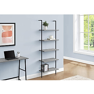 Monarch Specialties I 3681 Bookshelf, Bookcase, Etagere, Ladder, 5 Tier, 72" H, Office, Bedroom, Metal, Laminate, Grey, Black, Contemporary, Modern