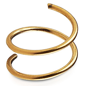Double Nose Ring for Single Piercing, Gold Double Hoop Nose Ring 20 Gauge, Spiral Nose Rings for Women/Girl, Two in One Nose Ring Hoop, nose ring that looks like double piercing, faux double nose ring