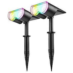 Consciot Solar Spot Lights Outdoor, Color Changing 16 LEDs IP67 Waterproof Solar Landscape Spotlights, 8 Colors, Auto On/Off, Multicolor Adjustable Solar Lights for Garden Yard Pathway, 2 Pack(RGB)