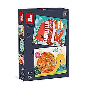 Janod Lacing Game Animals - 6 Lace and Trace Cards with 12 Laces - Ages 4+ - J05313