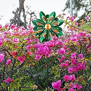 MUMTOP Solar Wind Spinner Metal Stake - 36 Inch Peacock Multi Color Changing LED Solar Powered Glass Ball for Garden Yard Lawn Outdoor Decor