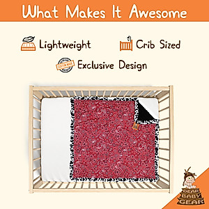 Dear Baby Gear Farm Deluxe Baby Blanket - Reversible, Milestone & Newborn Gifts for Girls and Boys - Red Handkerchief Blanket with Black Dot and Cow Print Ruffle - 33 x 33 Inches