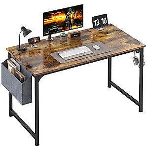 Mr IRONSTONE Computer Desk 47" Home Office Writing Desk, Modern Simple Study Table, Laptop Table with Storage Bag, Cup Holder and Headphone Hook (Rustic Brown)