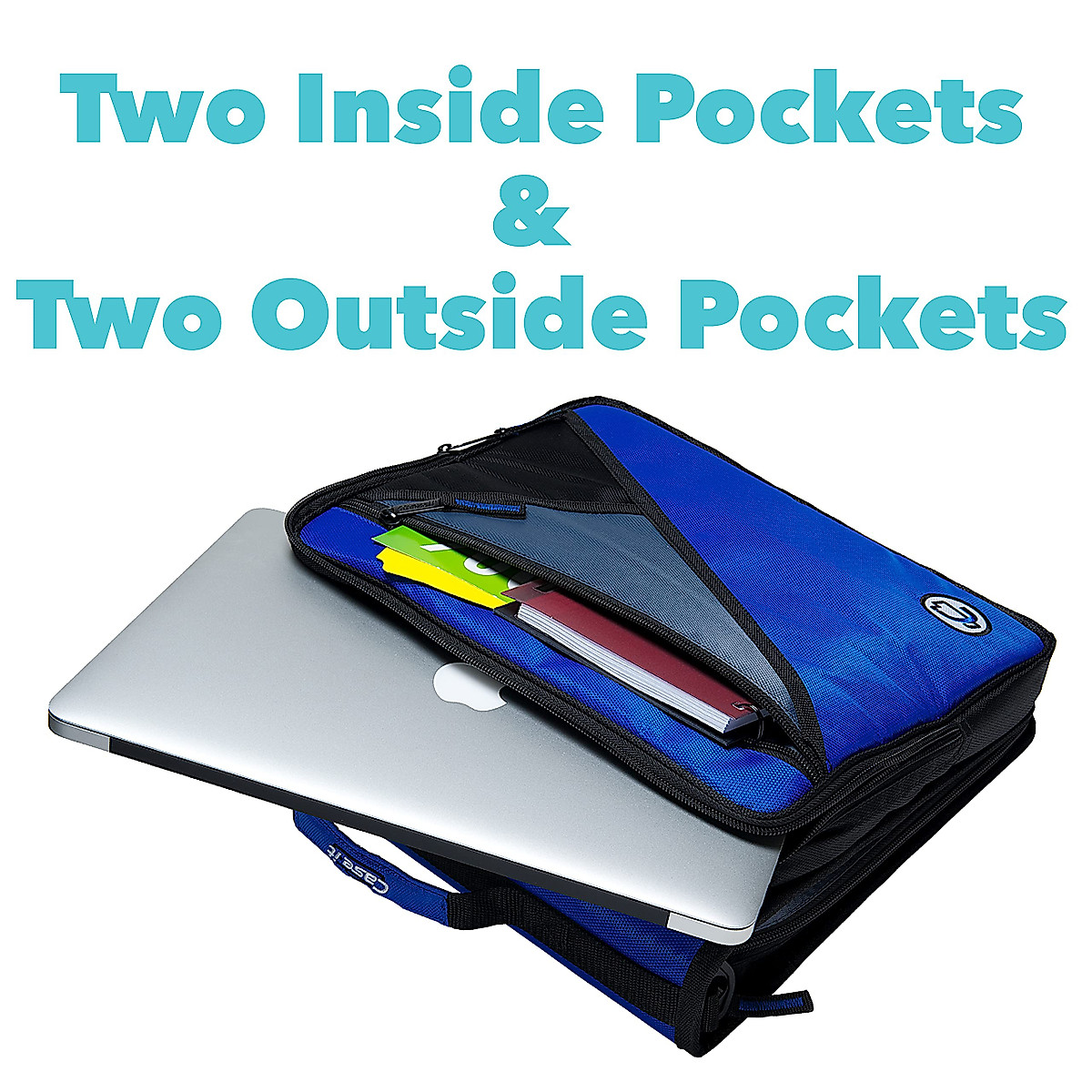 Case-it The Universal Zipper Binder - 2 Inch O-Rings - Padded Pocket that holds up to 13 Inch Laptop/Tablet - Multiple Pockets - 400 Page Capacity - Comes with Shoulder Strap - Red LT-007