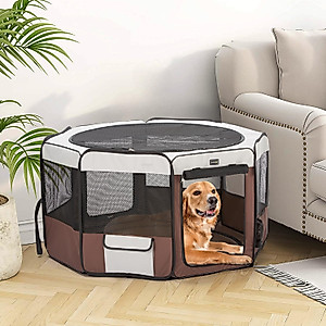 DONORO Dog Playpen 29" Portable Pet Play Pens for Small Dog/Cat/Rabbit/Chicks, Foldable Exercise Kennel Tent Crate Indoor/Outdoor Travel Camping, Removable Top/Bottom (Brown, Small (29"x29"x15"), 8)