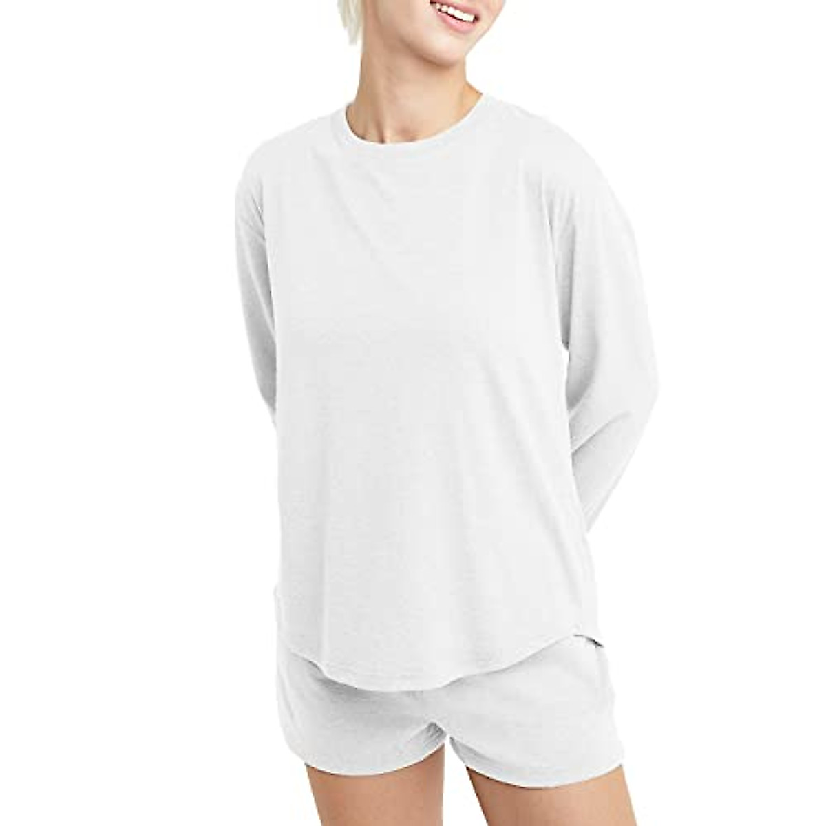 Hanes Originals Tri-Blend Long-Sleeve T-Shirt, Crewneck Tee for Women, Relaxed Fit, ECO White, Large
