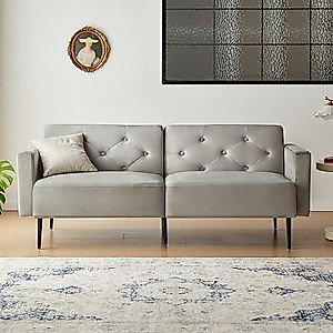 Wimarsbon Futon Sofa Bed,74" Convertible Sleeper Couch,Upholstered Loveseat with Adjustable Back,Arms and High Strength Metal Legs,Memory Foam Cushion,Suit for Living Room Office
