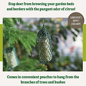 Gardeners Supply Company Deer Repellent Plant Pouches | Natural Citrus Scent Soap Based with Nylon Pouch Holder | Chemical Free Humane Deer Repel Outdoor Plants Protector | Set of 6