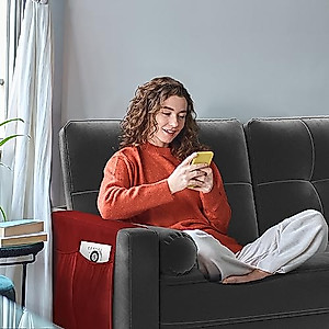 FURNIMAT 58 Inch Loveseat Sofa, 2 Seater Sofa for Small Space, Button Tufted Velvet Grey Couch with 2 Pillows, Mid Century Modern Couch, Small Couches for Living Room, Bedroom, Apartment