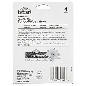Elmer's All Purpose School Glue Sticks, Clear, Washable, 4 Pack, 0.24-ounce sticks