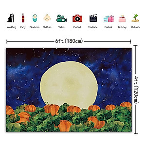 Halloween Background Moon Pumpkin Starry Night Decoration Halloween Party Backdrop Kids Birthday Cake Table Banner Studio Photography Props 72x48 inch