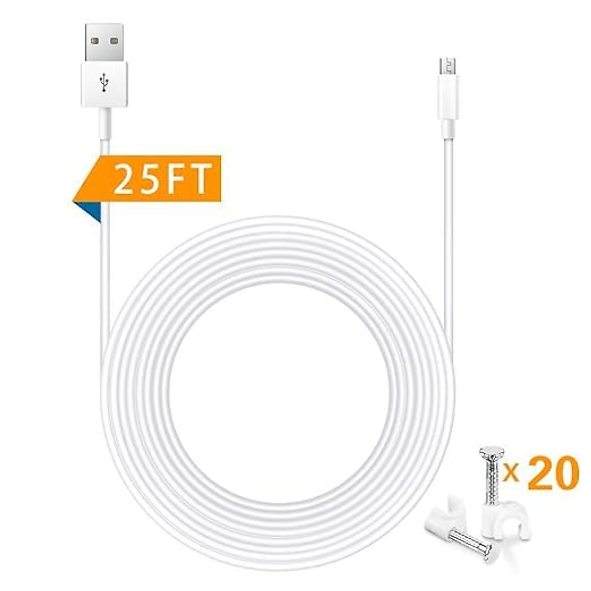 ALLICAVER 25ft Power Extension Cable,Charger for Wyze Cam, Wyze cam Pan, Blink XT, Yi Cam, and Security Cameras, USB to Micro USB