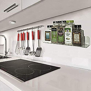 Huji 16 Inch Invisible Clear Acrylic Floating Wall Ledge Shelf with Rounded Corners for Books, Collectibles, Photos, Coffee Mugs, Makeup, Funko Pop, Toys, Spice Rack (2 Shelves)