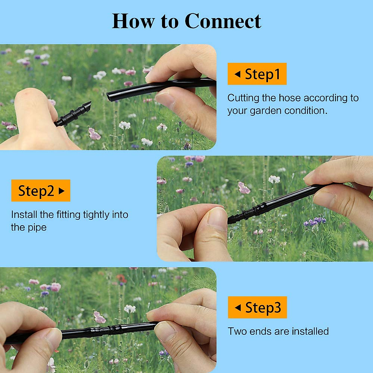 iMopo 70 Pack Drip Irrigation Universal 1/4" Barbed Coupling Fitting, Barbed Connectors for 1/4" Drip Tubing