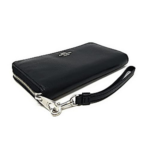 Coach Women's Long Zip Around Wallet in Pebbled Leather (Silver - Black)