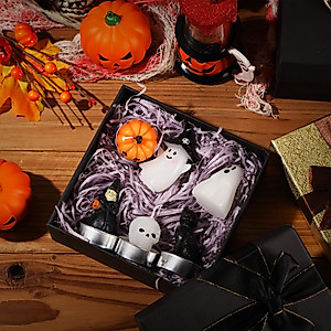 Rossesay 12 Pcs Halloween Decoration Candles Ghost Candles Pumpkin Skeleton Cat Witch Cute Mini Candles White Soy Wax Horror Tea Lights Spooky Candles Set for Autumn Halloween Party Home Decorations