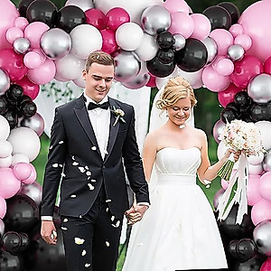 Pink and Black Balloon Garland Kit, 119pcs Black Balloon and Hot Pink Balloon with Macaron Pink Hot Pink Black White Silver Balloon for Birthday Party, Weddings, Baby Shower, Anniversaries