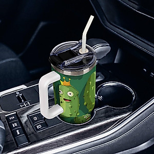 Dill Pickles Insulated Tumbler with Handle Stainless Steel Travel Coffee Mug with Lid And Straw 40oz