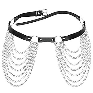 JOJO& LIN Punk Black Waist Chain Belt Leather Layered Belly Body Chains Rave Body Jewelry Accessories for Women and Girls Black