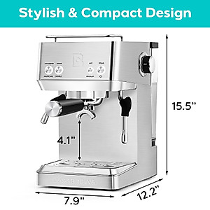 CASABREWS Espresso Machines with Milk Frother, 20 Bar Espresso Maker with Hot Water Wand for Americano, Latte, Cappuccino, Espresso Coffee Machine with Adjustable Temperature, Gifts for Coffee Lovers
