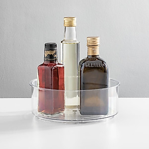 mDesign 9" Plastic Lazy Susan Spinner for Kitchen Cabinet, Cupboard, Fridge, or Drawer Organizing - Rotating Circle Spice Organizer Turntable for Food, Condiment, Medicine - Lumiere Collection - Clear