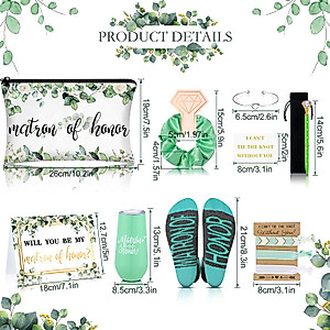 13Pcs Bridesmaid Proposal Gifts Maid of Honor Gifts Matron of Honor Gift Will You Be My Bridesmaid Gift Box Set Wine Tumblers Socks Scrunchie Pen for Wedding Bachelorette Party Supply (Bright)