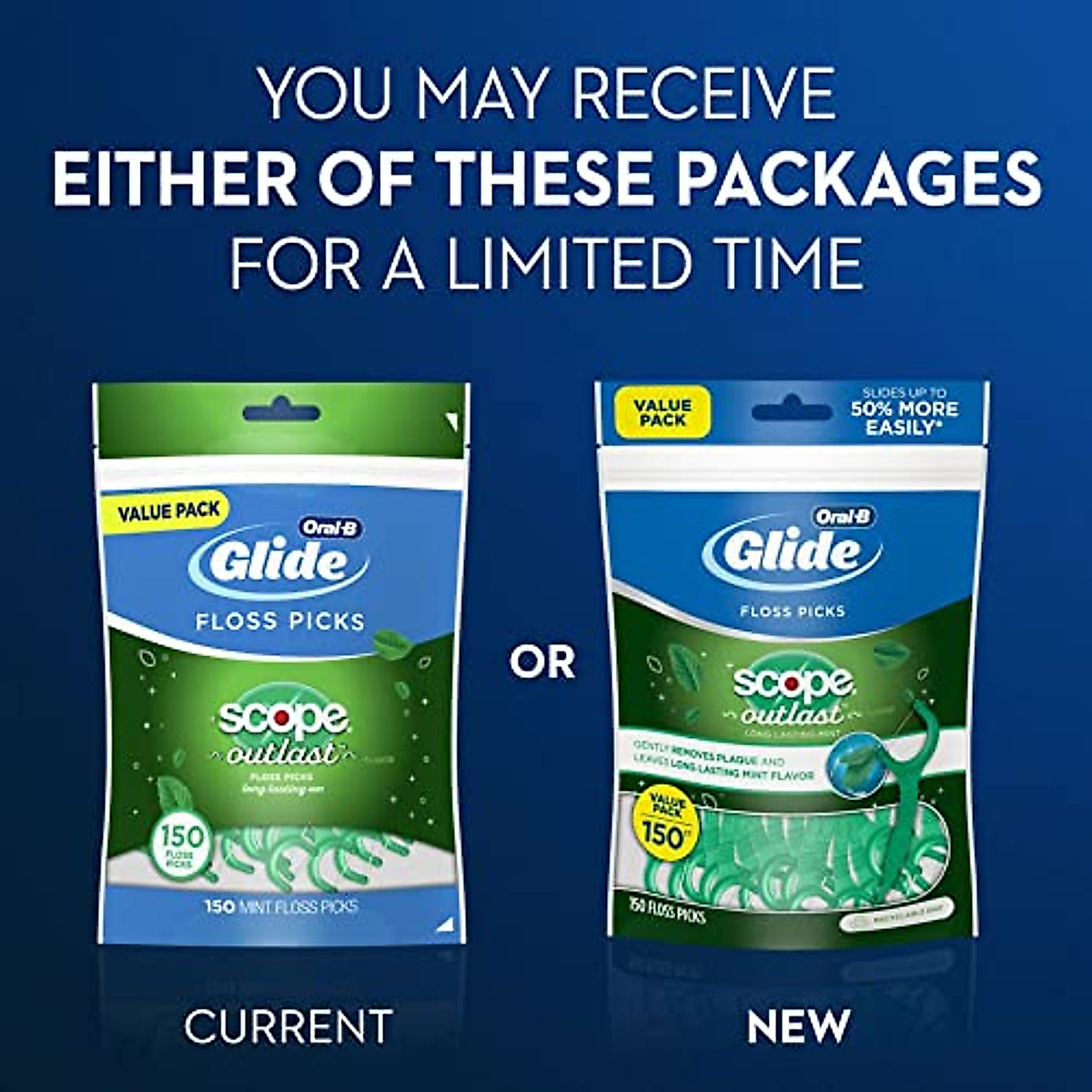 Oral-B Glide Complete with Scope Outlast Dental Floss Picks, Mint, 150 Count