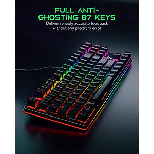 Black Shark RGB Mechanical Gaming Keyboard LED Backlit Wired Keyboard with Blue Switches, Fully Programmable, Anti-Ghosting 87 Keys for PC Laptop, Sixgill K1