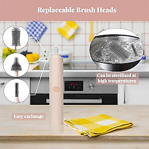 Augensterm Electric Cleaning Brush with USB Rechargeable Electric Bottle Brush Cleaner and 3 Replaceable Silicone Bottle Brushes and Straw Cleaner Brush,Perfect Baby Gifts and Kitchen Brushes(Pink)