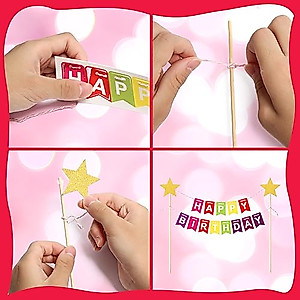 Lidmada 20Pcs Rainbow Kitty Cake Topper Banner Hello Birthday Party Cake Decorations Supplies Set, Mini Colorful Clouds Stars Party Decors Favors for Kids Girls Boys Baby Shower Happy Birthday