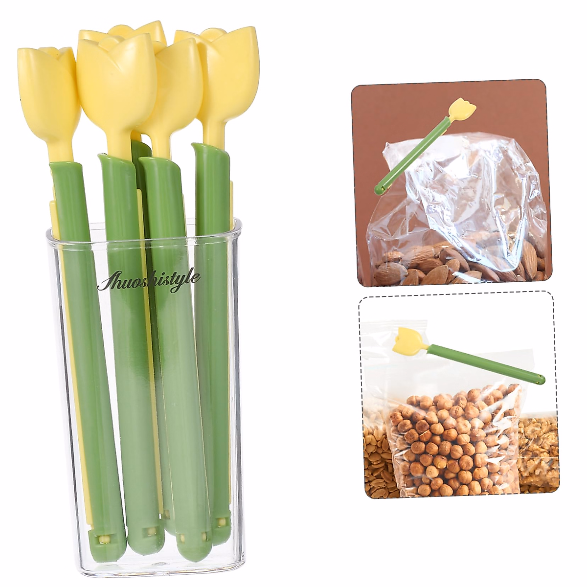 BUGUUYO Food Storage Clips 5 Pack Reusable Shape Yellow Chip Bag Clips Bread Bag Clips Candy Bags Clips