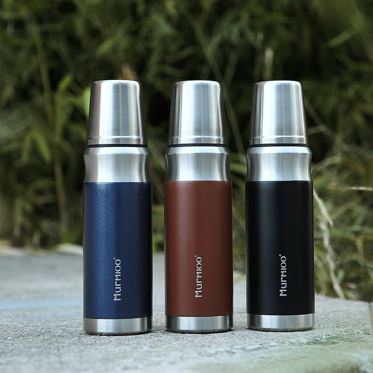 Murmioo travel vacuum flask，stainless steel insulated bottle, built-in cap cup, cold for 24 hours, heat for 12 hours, BPA Free leak proof, sweat free 17oz/500ml Gray