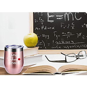 momocici Teacher Gifts.After School Snack 12 OZ Wine Glass Tumbler.Year End Graduation Gifts.Birthday,Christmas,Thank You Gifts for Teachers.Teacher Appreciation Gifts Mug(Rose Gold)