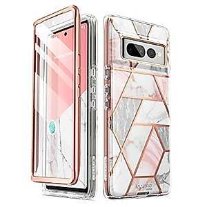 i-Blason Cosmo Series for Google Pixel 7 Pro Case (2022), Slim Full-Body Stylish Protective Case with Built-in Screen Protector (Marble)