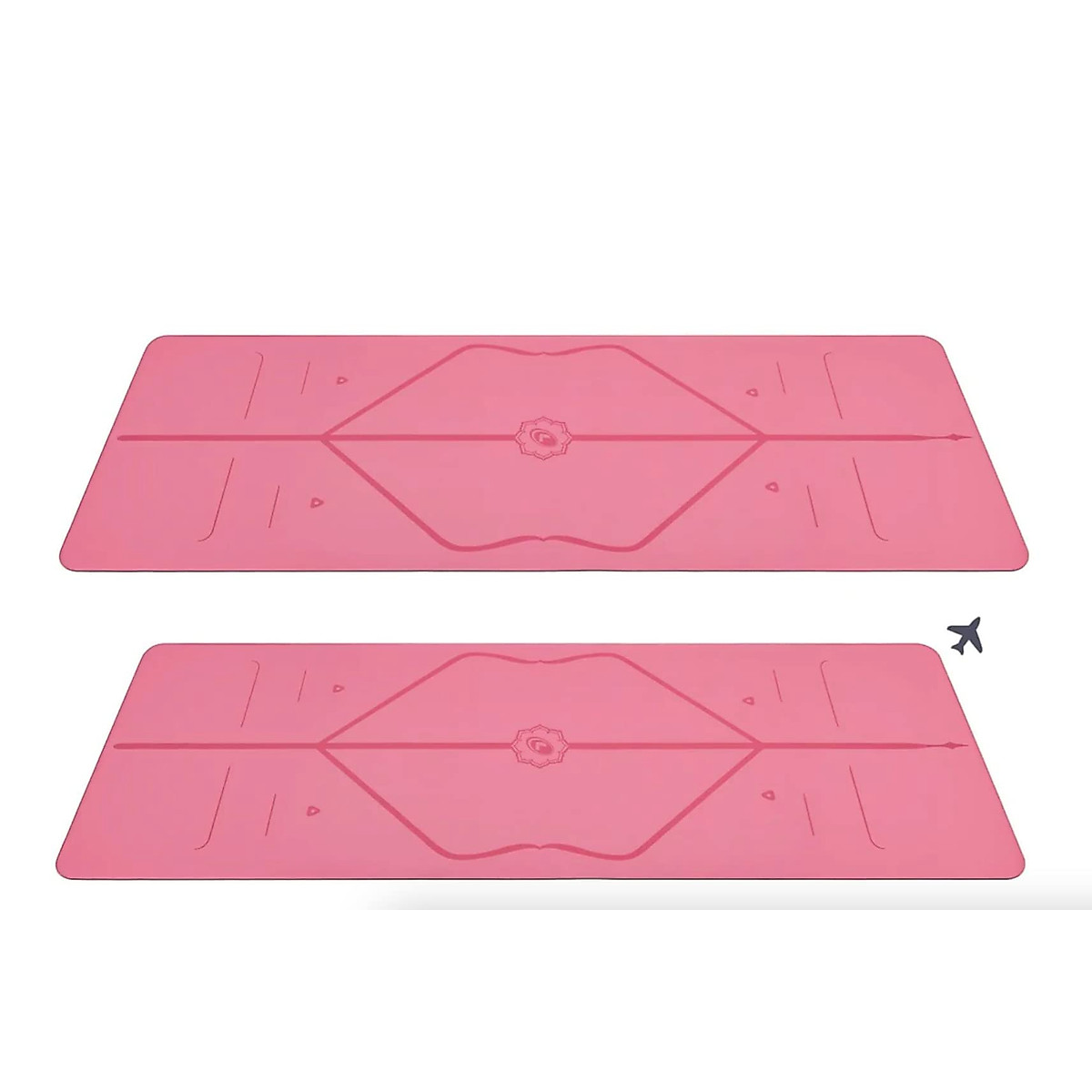 LIFORME Original Yoga Mat & Travel Mat Bundle Pack – Patented Alignment System, Eco-Friendly, Non-Slip Warrior-Grip, Made with Natural Rubber, Thick, Sweat Resistant, Comfortable - Pink/Pink