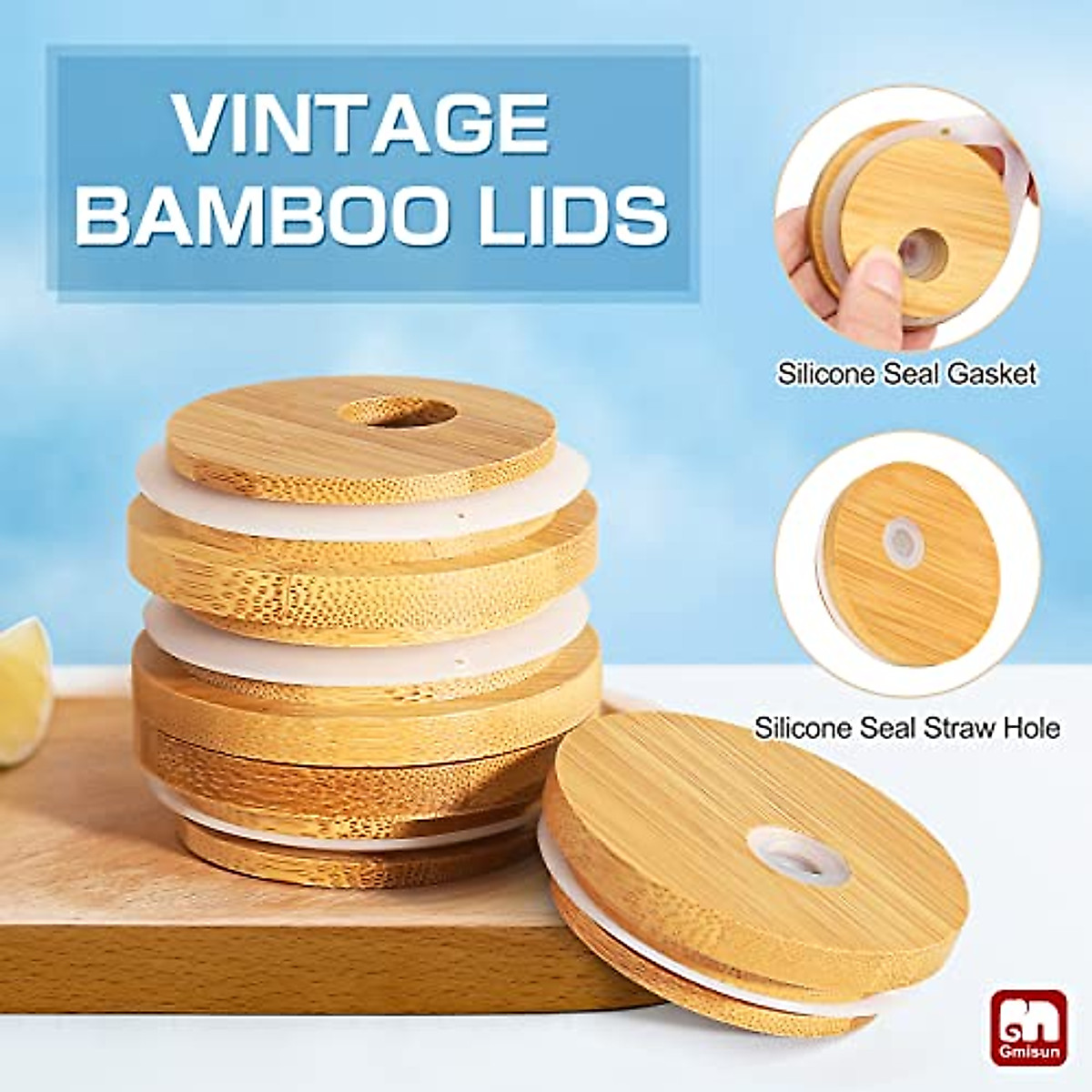 GMISUN Glass Cups with Lids and Straws, Iced Coffee Cups with Lids, Ribbed Glassware, Drinking Glasses with Bamboo Lids, Cocktail Glasses Vintage Glassware 12oz for Cocktail, Gift