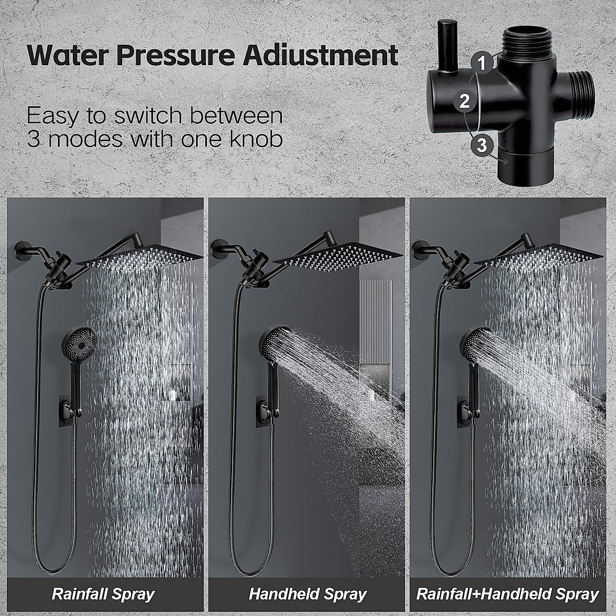 Shower Head,8”Rain Shower Head with Handheld Spray Combo with 11'' Angle Adjustable Extension Arm/Flow Regulator/Shower System,High Pressure Rainfall Shower Head Clean Bathroom, Black (Matt Black)