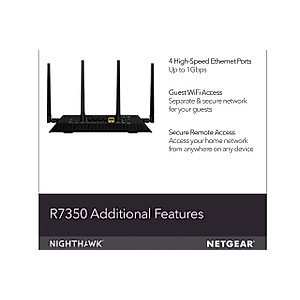 NETGEAR Nighthawk R7350 AC2400 Router: Fast Beamforming Wi-Fi for Gaming, 4K UHD Streaming. 2400Mbps, 2500 Sq Ft, QoS, Dual Core, 2.4 + 5GHz, 5 x GIGABIT + USB 3.0 Port, Smart WiFi Router R7350-NAS