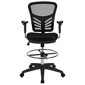 Flash Furniture Tyler Mid-Back Black Mesh Ergonomic Drafting Chair with Adjustable Chrome Foot Ring, Adjustable Arms and Black Frame