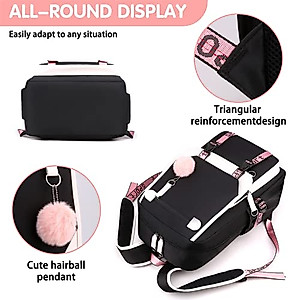 HXUANYU High capacity waterproof girl backpack - fashionable girl school backpack adjustable shoulder strap backpack, laptop backpack with Usb charging port and headset port