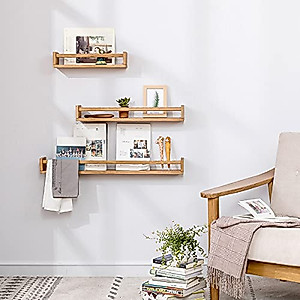INMAN Oak Wood Floating Nursery Shelves,Natural Wood Floating Kindergarten Bookshelves,Wall Shelf Organizer for Baby Nursery Decor,for Bathroom Walls Decorate Kitchen Spice Rack