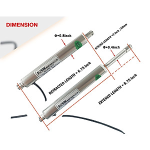 SOViK 12V DC Micro Linear Actuator 2 inch Stroke Max Force 22lbs Speed 0.5"/sec Tube Diameter 0.8" Internal Limit Switch