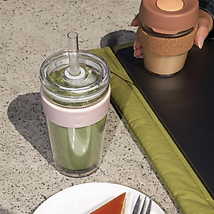 KeepCup Cold Cup - Longplay Double wall Glass Ice Coffee Tumbler with Lid and Straw - 16oz (454ml) - Chalk