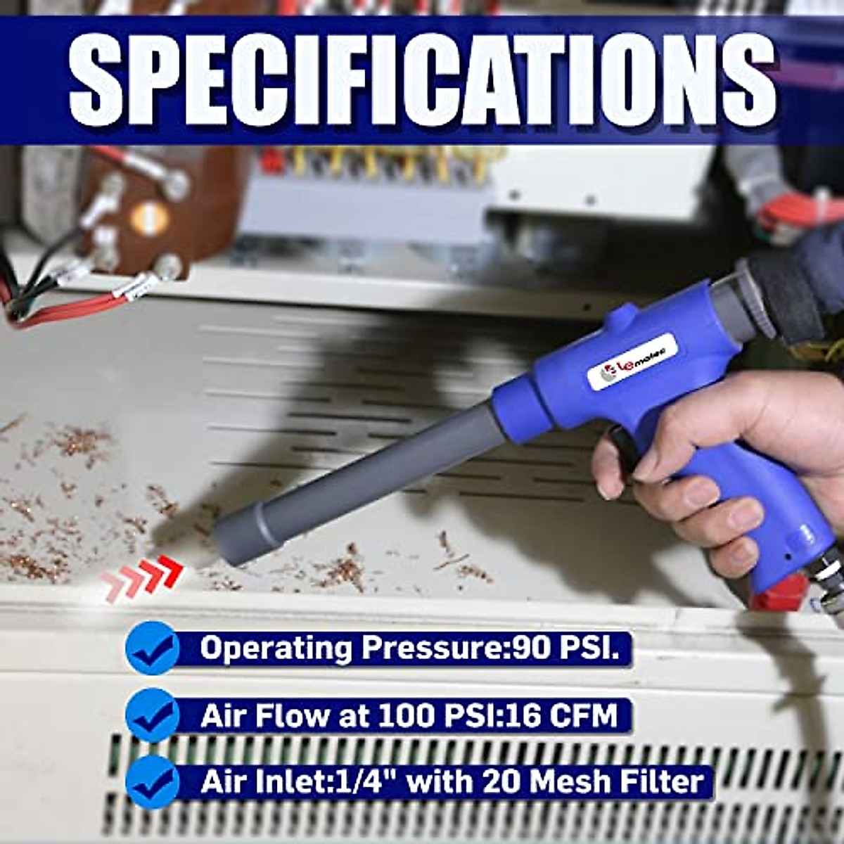 LE LEMATEC Dual Action Air Compressor Vacuum and Pneumatic Air Blow Gun with Attachments, Up to 150 PSI, One-Turn Multi-Function Air Compressor Pneumatic Vacuum Air Blower Gun Shop Tool Combo, AS119